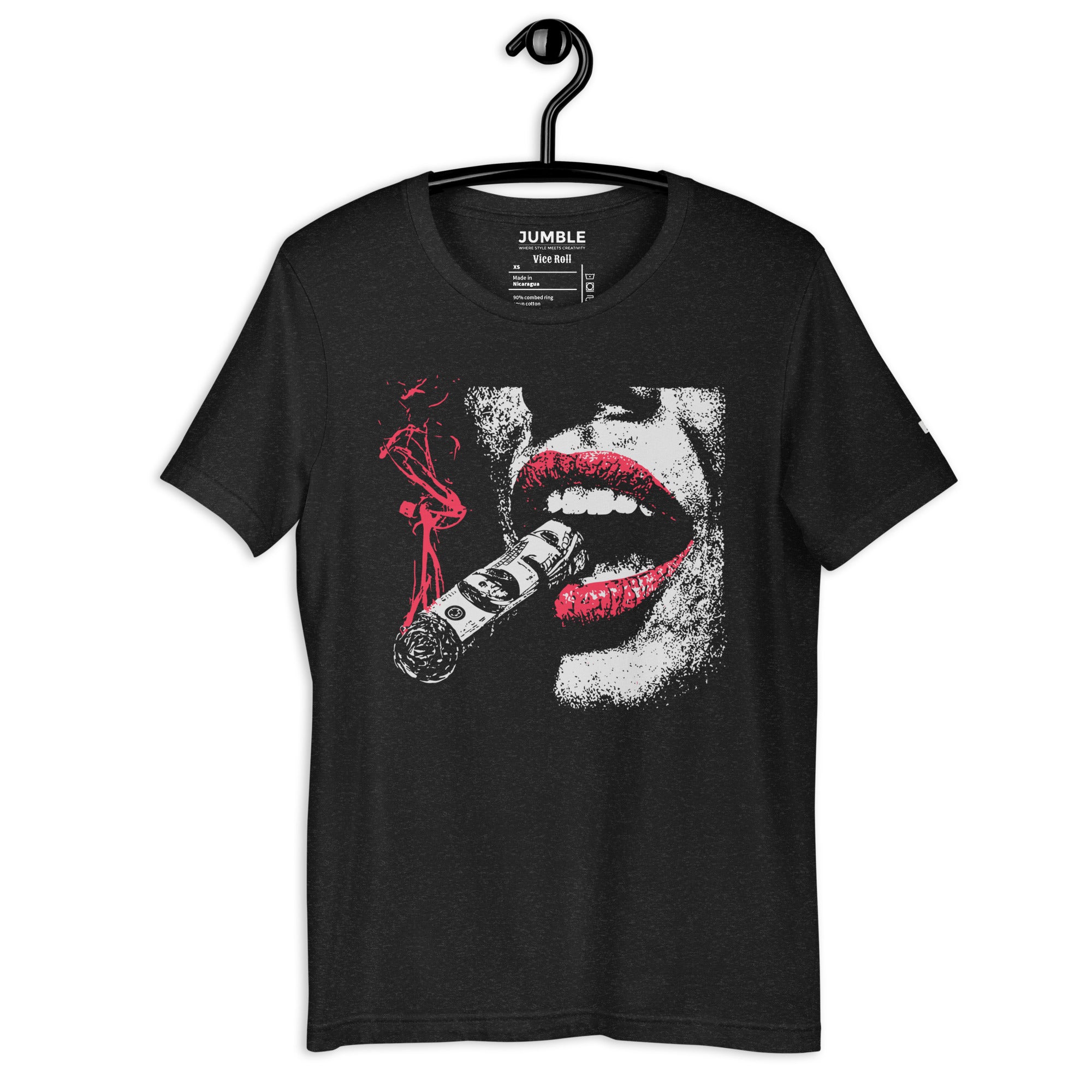Vice Roll T-Shirt – Red Lips Smoking Money Graphic Tee – Jumble